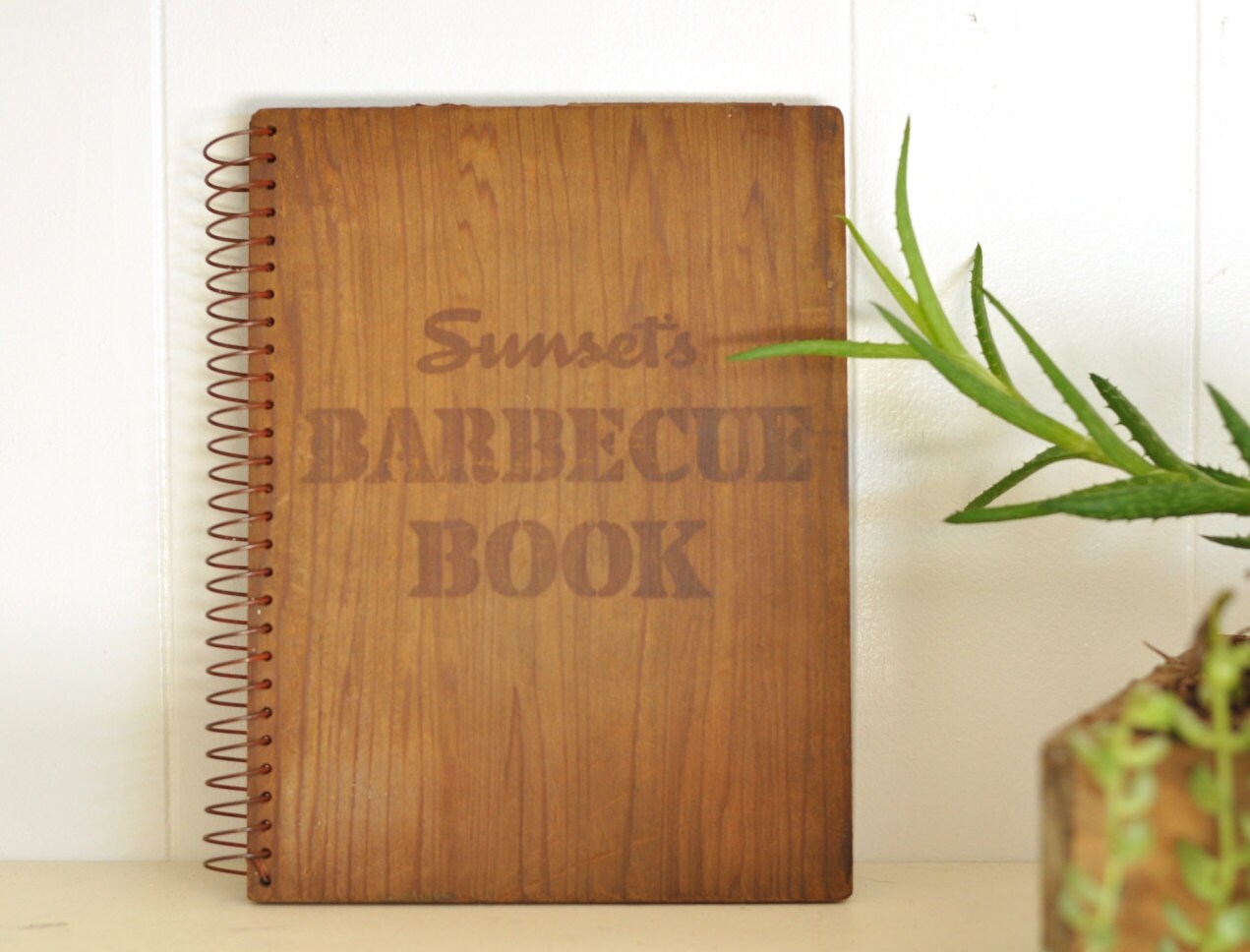 Rare Vintage BBQ Book by Sunset in Spiral Bound Wooden Covers 1950’s ...