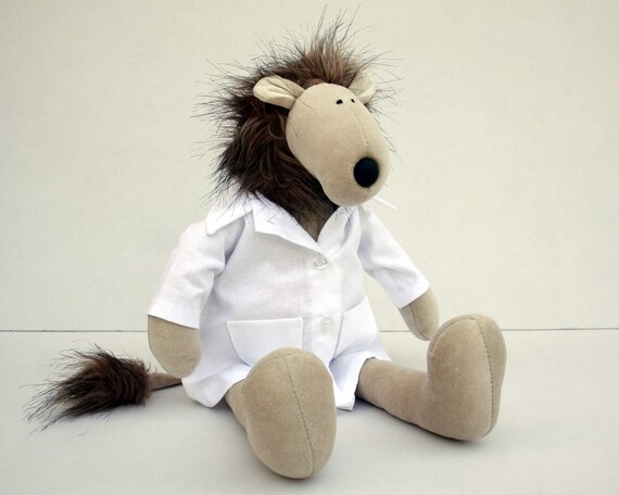 Professor Lion Hairy Lion Plushie wearing doctor's white