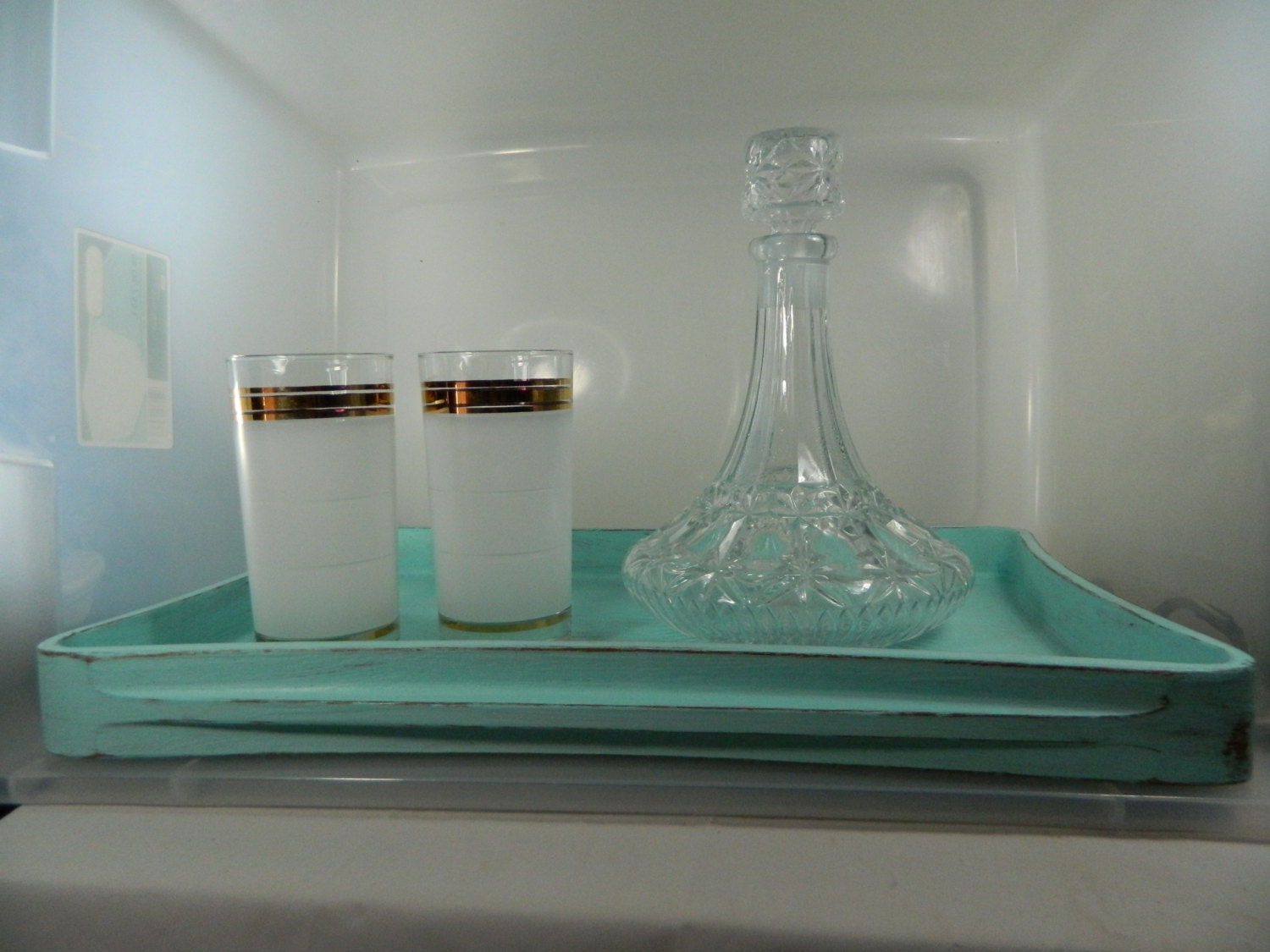 Vintage Wood Serving Tray Shabby Chic Teal Tray Rustic Serving Tray ...