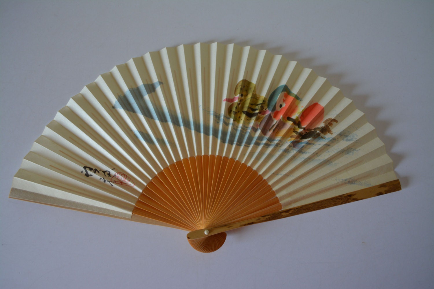 Hand fan bamboo and paper vintage Japanese