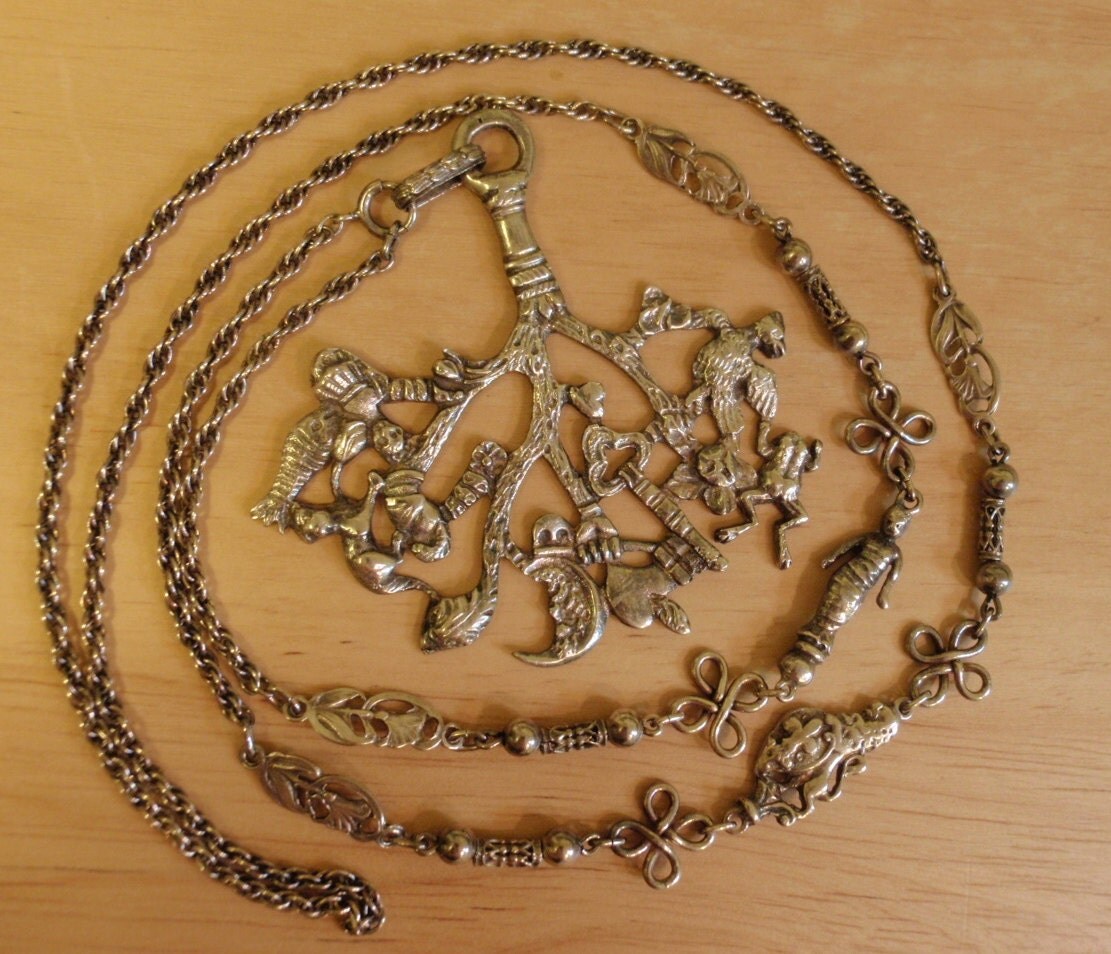 PERUZZI Signed CIMARUTA Pendant 32″ NECKLACE Antique Cast Sterling ...