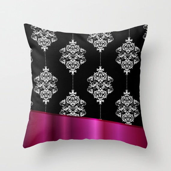 Magenta Throw Pillow Metallic Pillow Cover Floral Pattern