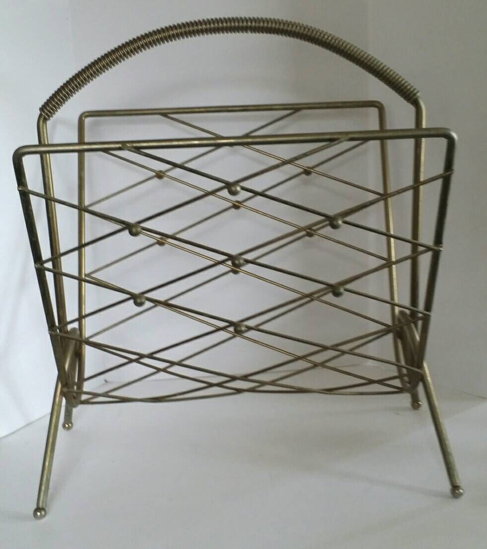 Vintage RETRO Gold toned Metal MAGAZINE Rack/Stand~Record Album Stand ...