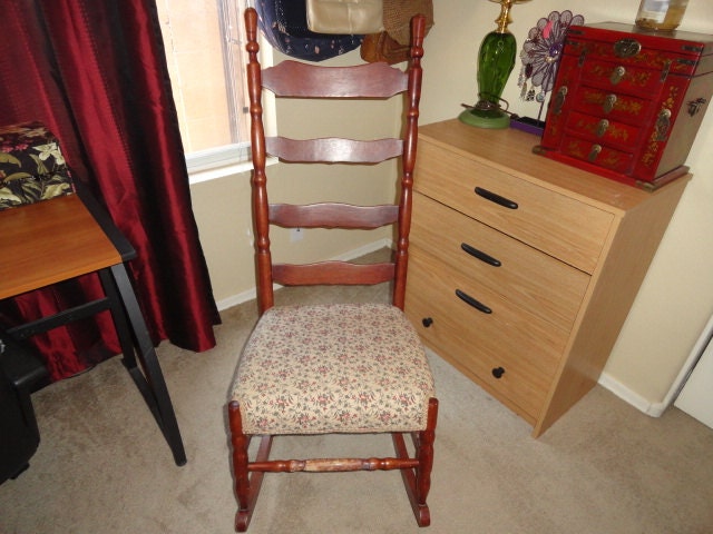 Vintage Rocking chair Wooden 1950s Floral pattern removable cushion ...