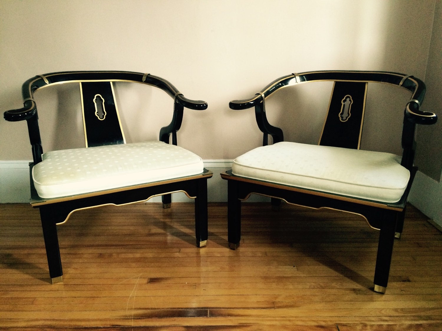 Century Chair Company Mid Century Modern Black Laquer Ming Chairs with ...