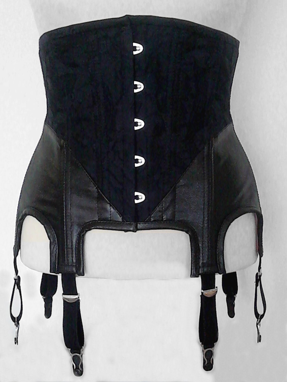 Corset Underbust porte jarretelles en cuir et tissu bleu