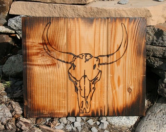 Wood cow skull art | Etsy