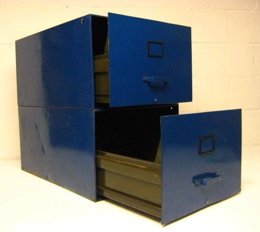 Vintage Industrial Metal File Cabinet, Blue Stacking Filing Cabinet ...