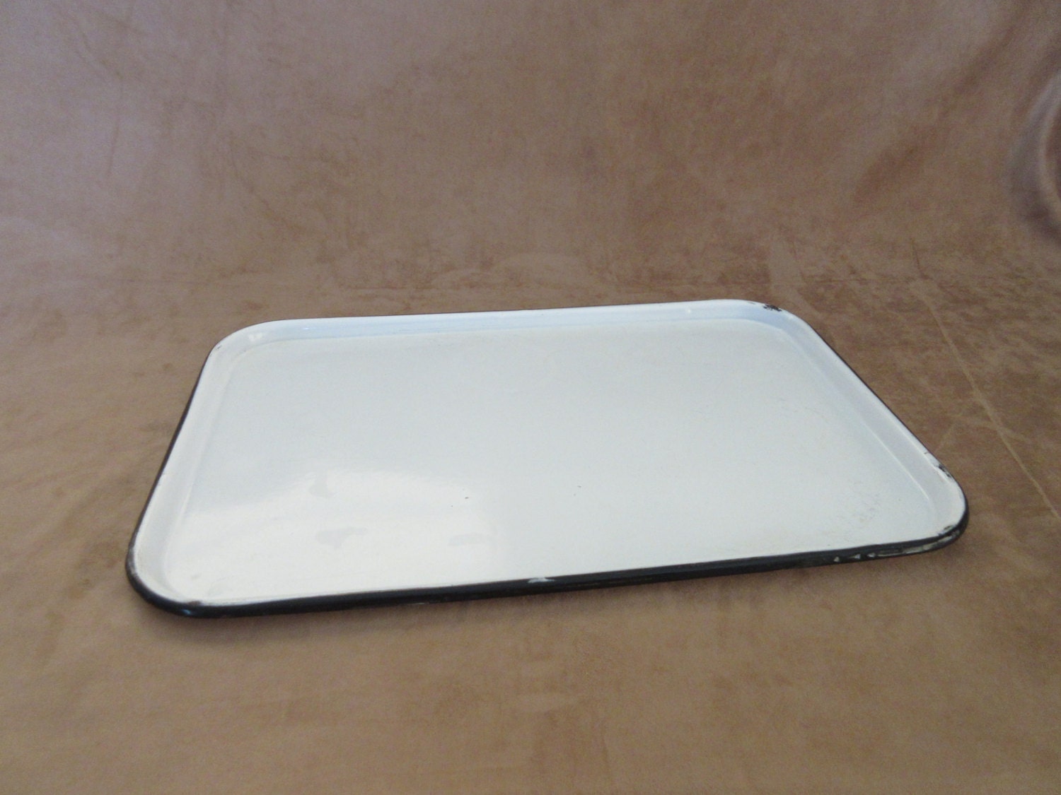 Vintage Enamelware Tray White Enamelware with Black Trim 19” x 13 ...