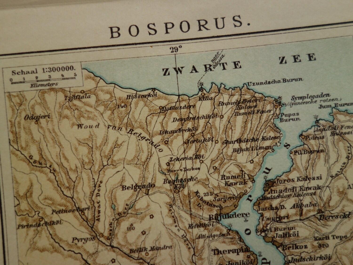 Antique map of the Bosphorus strait and Dardanelles Turkey