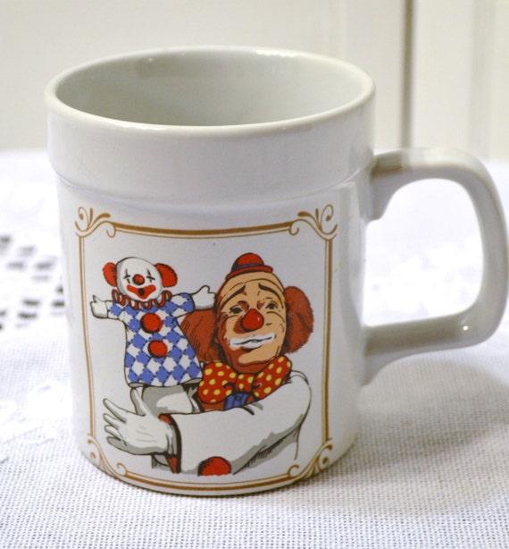 Vintage Clown Mug Cup Puppet Westwood Red Blue Yellow Japan