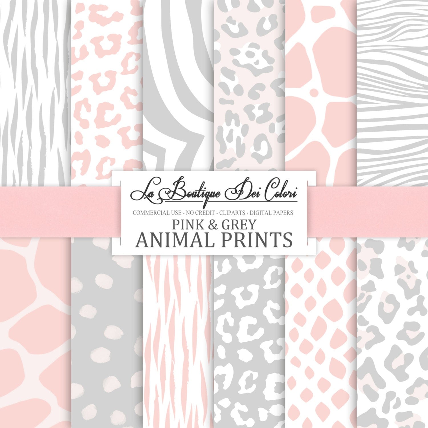 Pink and Gray Animal prints digital paper. by LaBoutiqueDeiColori