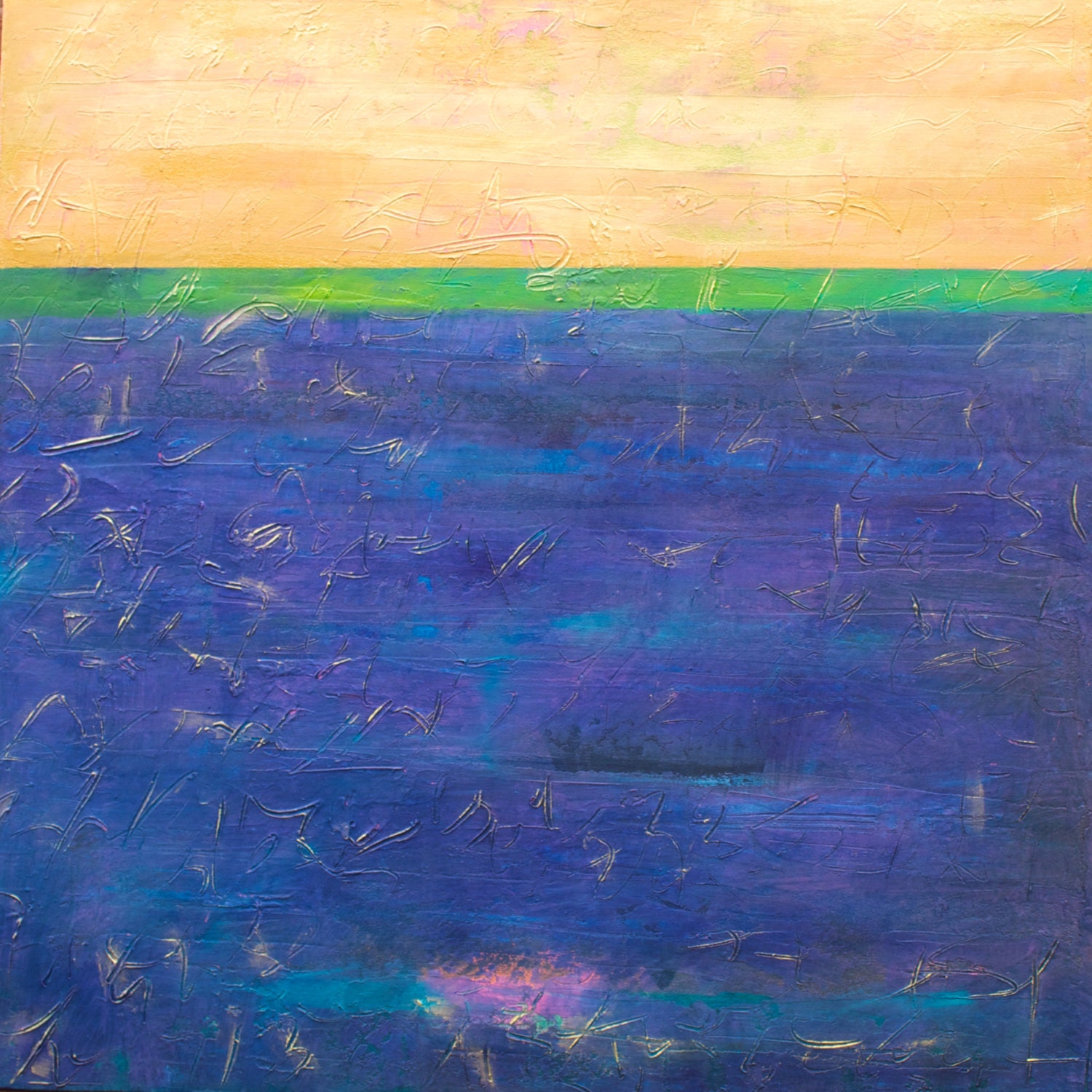 Color field painting modern zen abstract landscape blue and