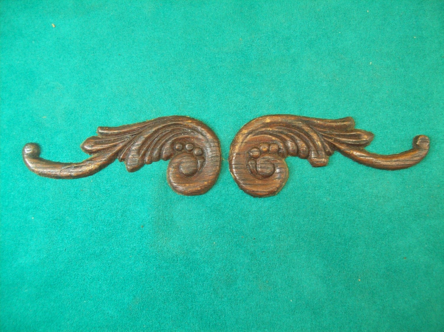Antique Oak Carved Scroll Work Furniture Parts Embossed Applique 1 Pair ...