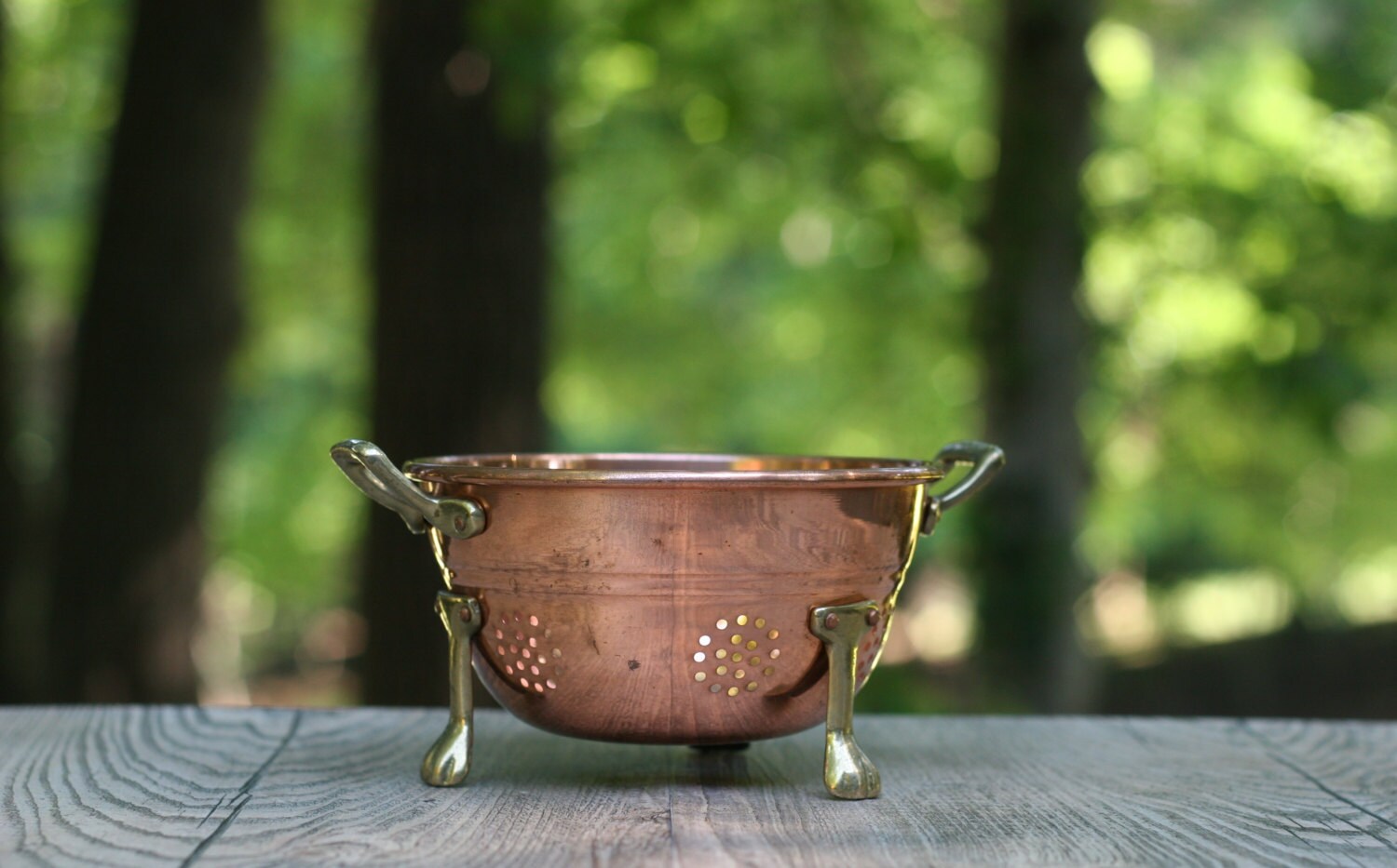 Small Vintage Copper Colander / Copper Berry Bowl / Small