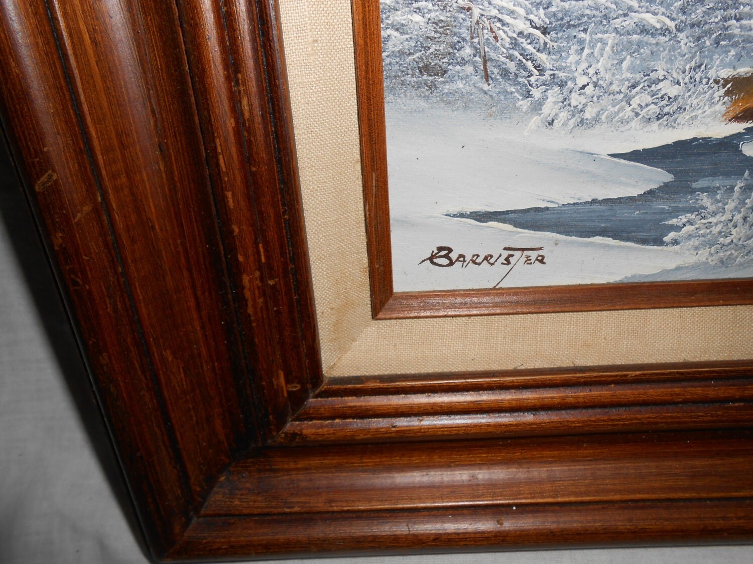 Barrister Snow Scene Painting Artist Signed Original Canvas