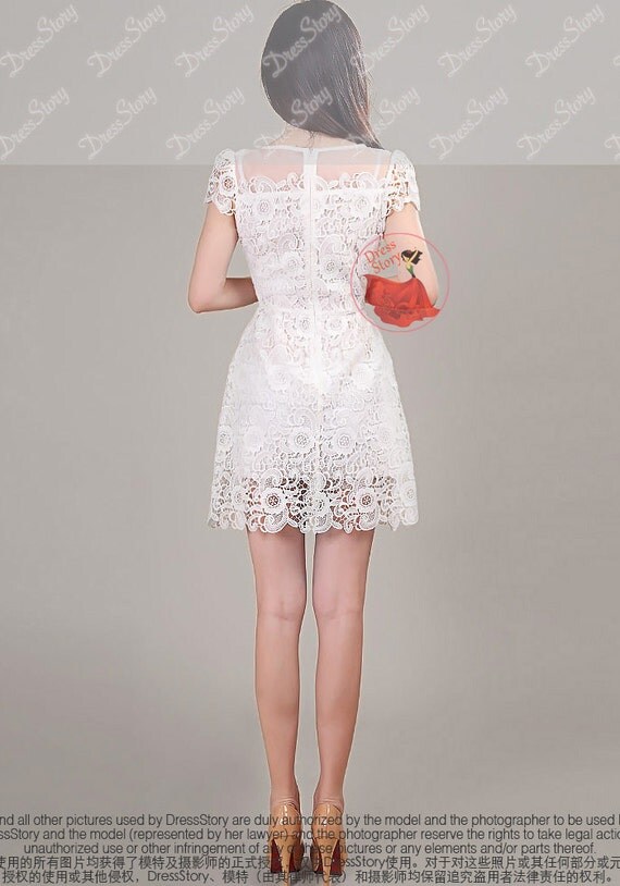 White Lace Dress with Translucent Neck and Back by DressStory