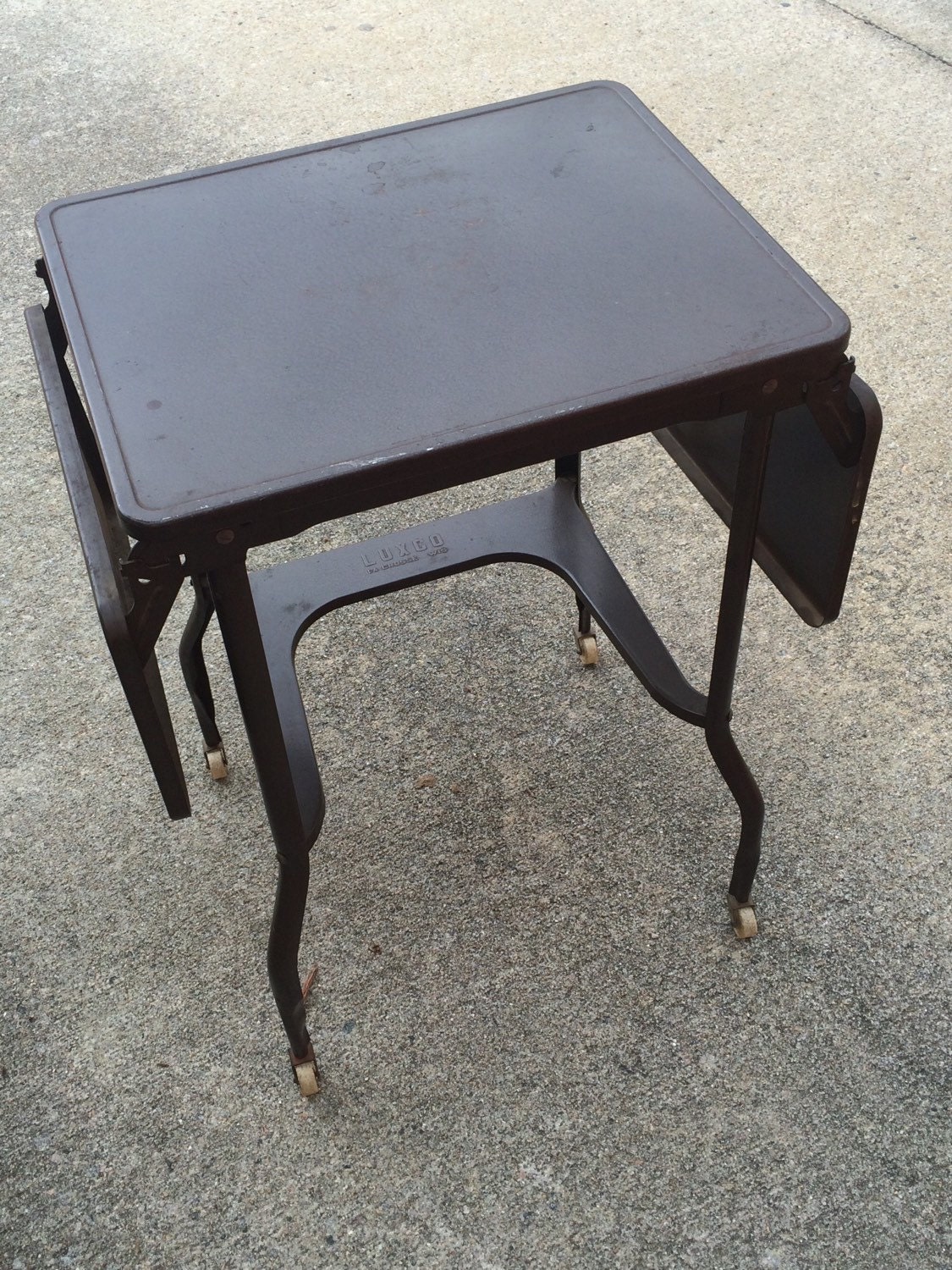 LUXCO Mid Century Typewriter Table Steel Side Typing Vintage Drop Leaf ...