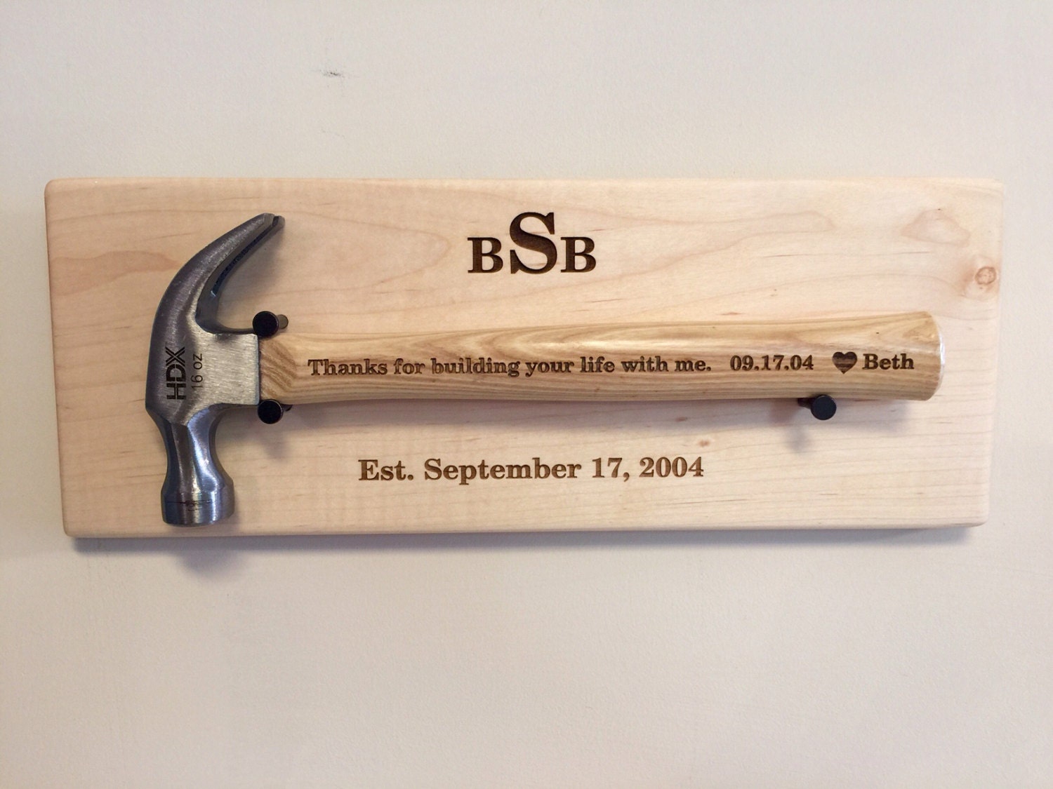 WEDDING HAMMER DISPLAY Plaque and Hammer Laser Engraved