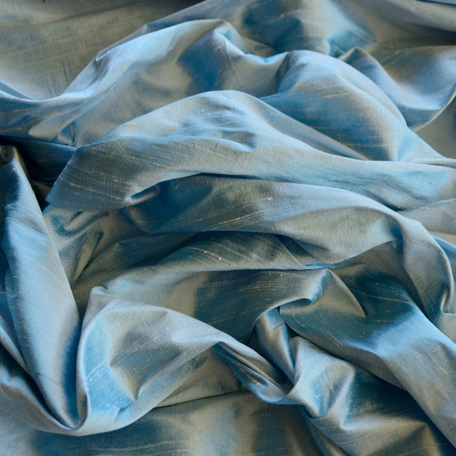 Iridescent Maya Blue Dupioni Silk 100% Silk Fabric 44