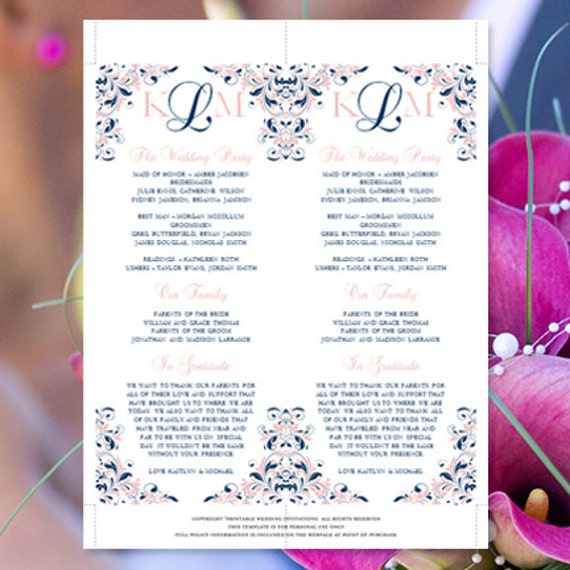 Printable Kaitlyn Wedding Program Template Blush