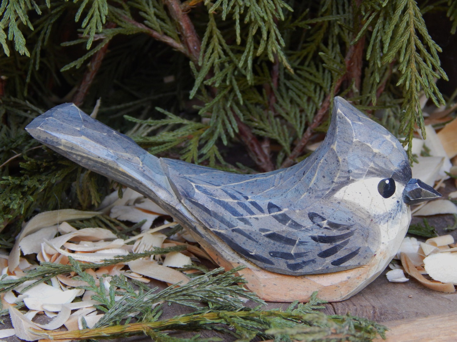 Hand Carved Windowsill Bird Titmouse by OldeWorldCarvings on Etsy