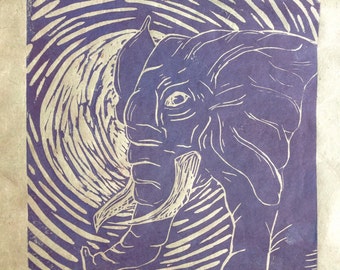 Elephant linocut | Etsy