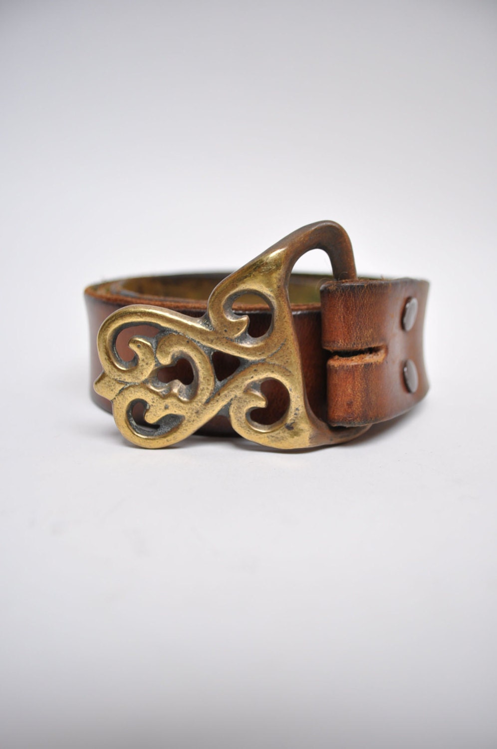 vintage belt buckle 1970s solid brass hippie boho hobo