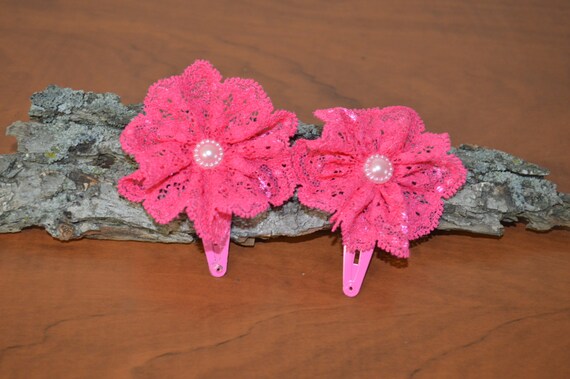 Items similar to Pink lace hair clip, girl lace clip, toddler pink hair ...