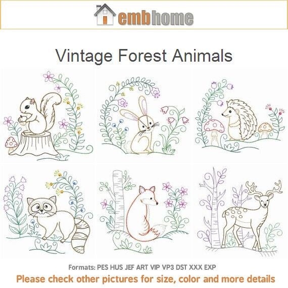 Vintage Forest Animals Machine Embroidery Designs Instant