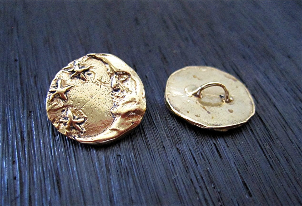 Moon and Stars Artisan Button in Gold Bronze one N