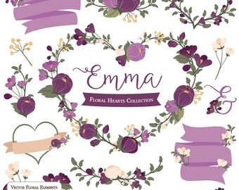 Emma Floral Bunches Clipart & Vectors navy and pink flowers