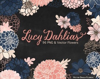 Emma Floral Bunches Clipart & Vectors navy and pink flowers