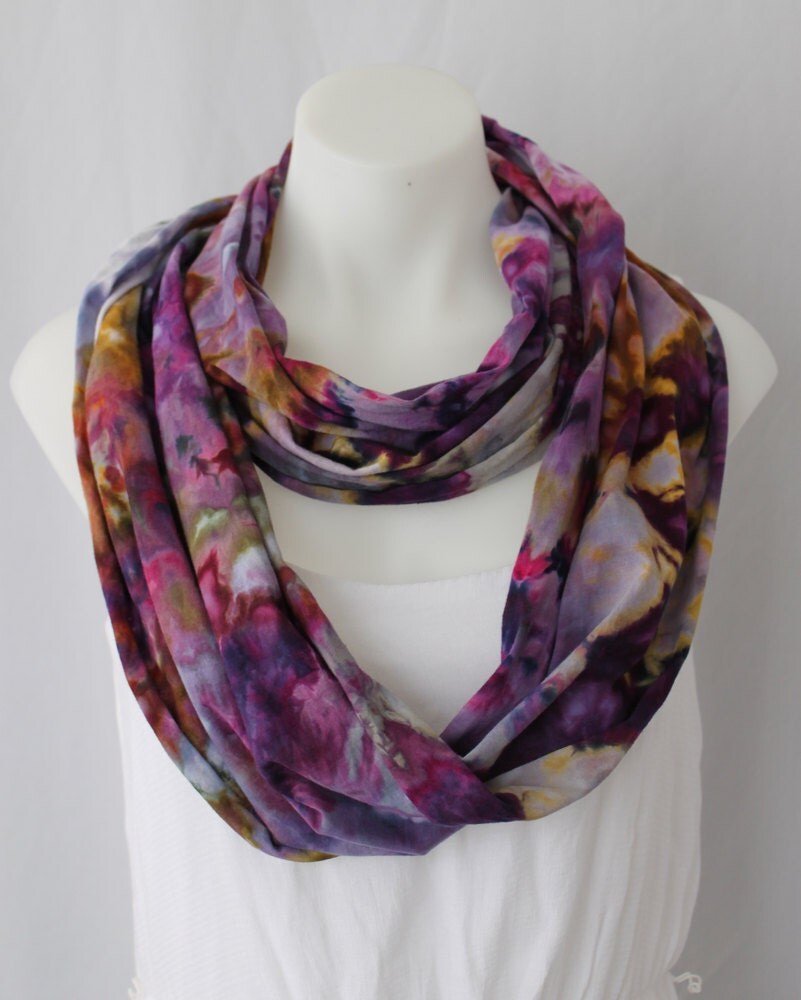 Tie Dye Infinity scarf Dark Jewels crinkle Cotton scarf