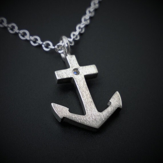 Sterling Silver Diamond Anchor Necklace by SamaritanJewelers