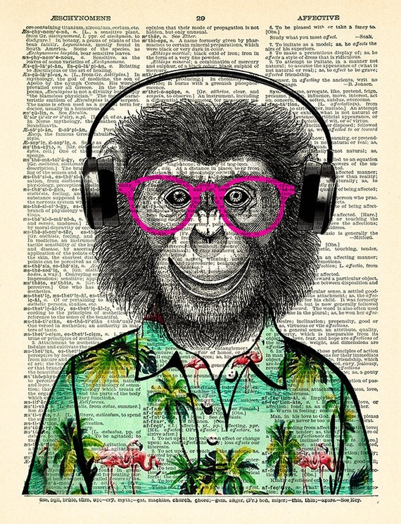 Deejay Monkey Decorative Geeky Glasses Art Print Monkey