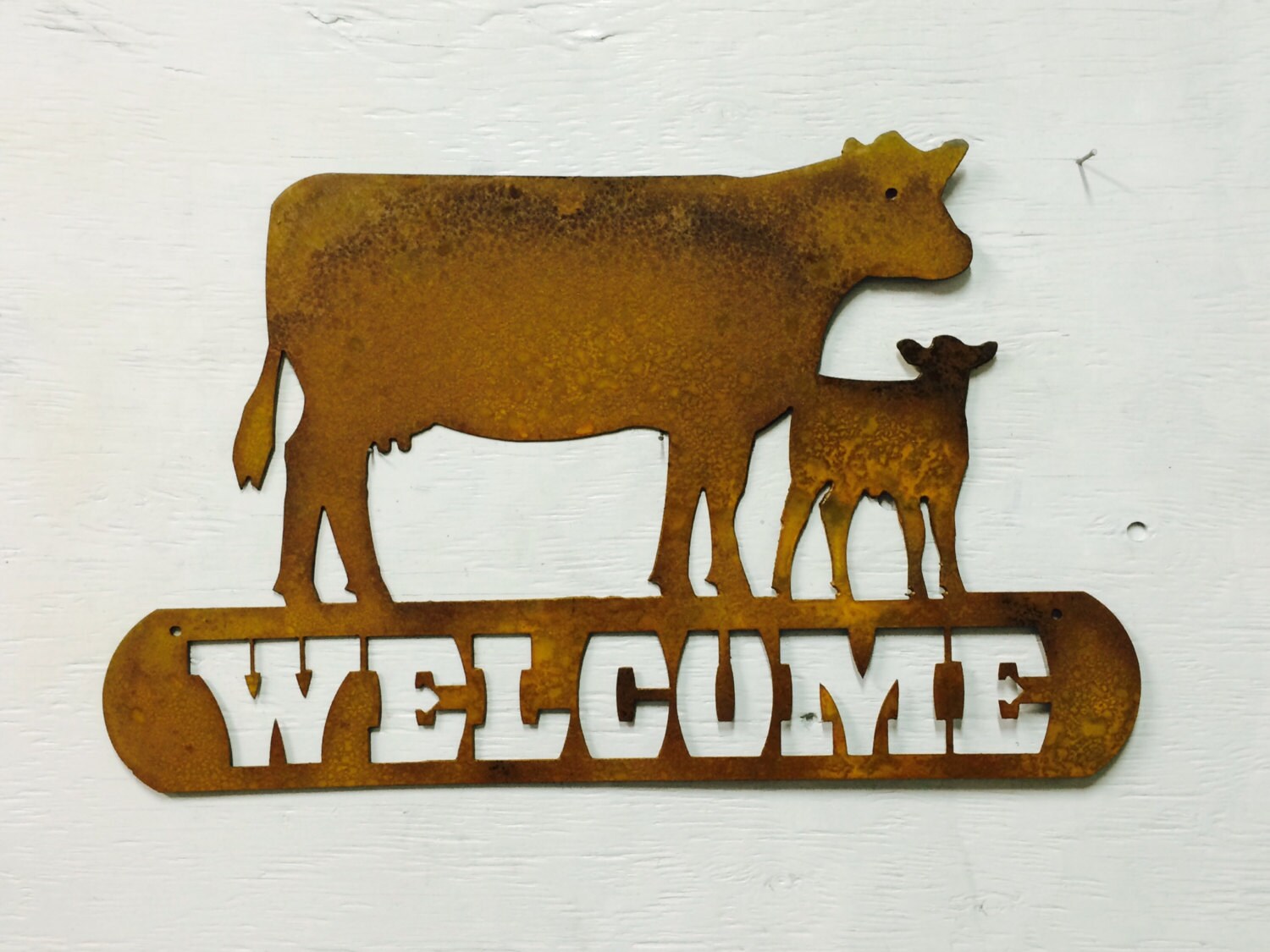 Metal Cow & Calf Welcome Sign