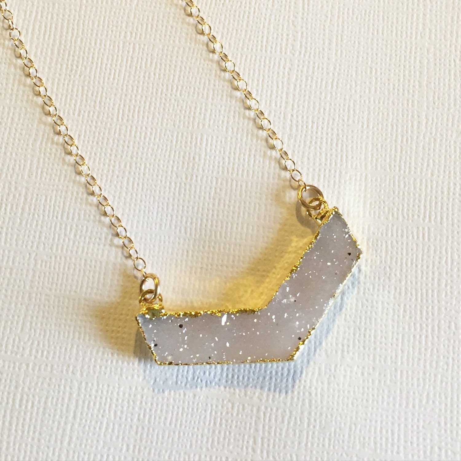 Gold Edged Druzy Chevron Necklace 14kt Gold by SilverAnchorDesigns
