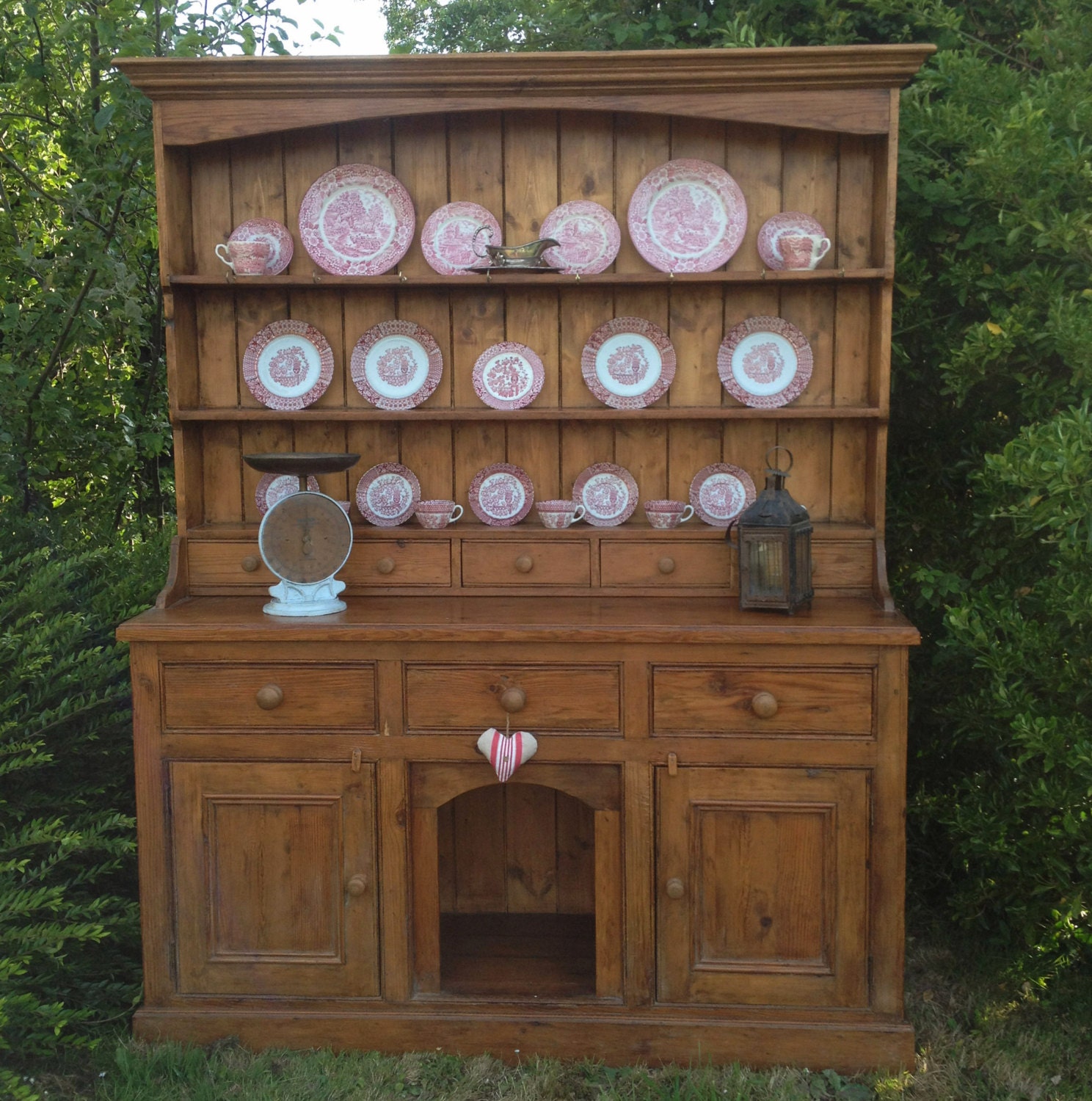 Vintage Country Farmhouse Pine Dresser Display Cabinet Cupboard Rustic ...