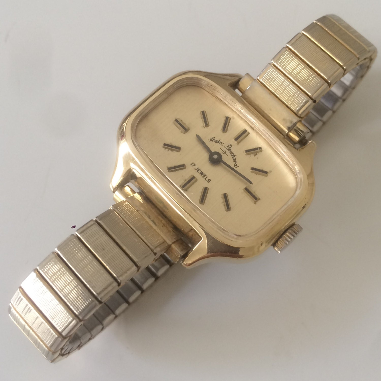 Ladies Vintage 1970’s ANDRE BOUCHARD Wrist Watch GOLD Tone 17 Jewels ...