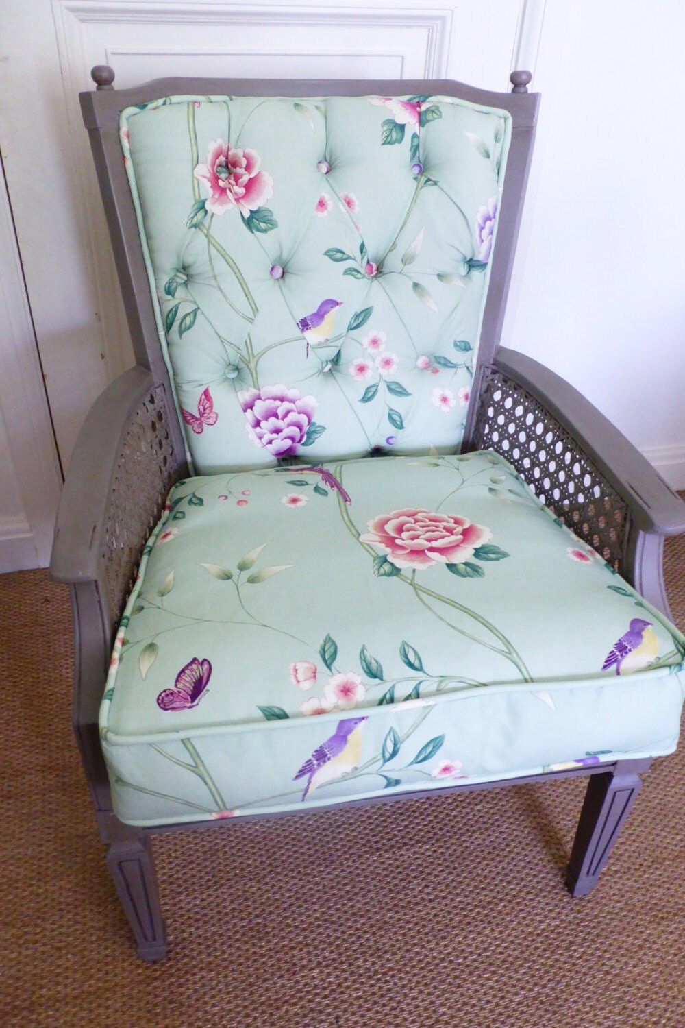 Beautiful re-upholstered in sanderson fabric bergere occasional/bedroom ...