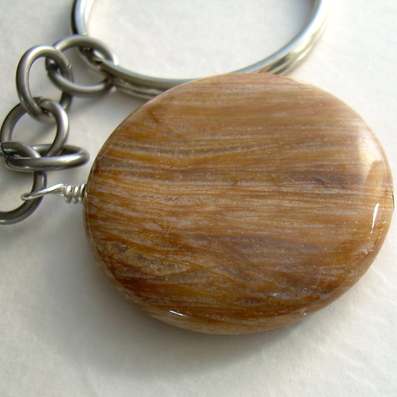 Petrified Wood Keychain Genuine Fossil Round Agate by cindylouwho2