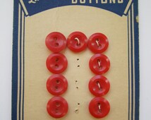 9 Red Vintage Buttons on original card - 1950s, 3/8", 10mm, vintage ...