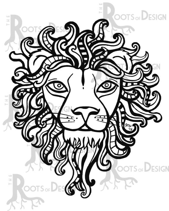 INSTANT DOWNLOAD Coloring Page Lion Art Print zentangle