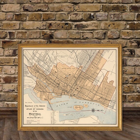 Montreal map Vintage map of Montreal archival