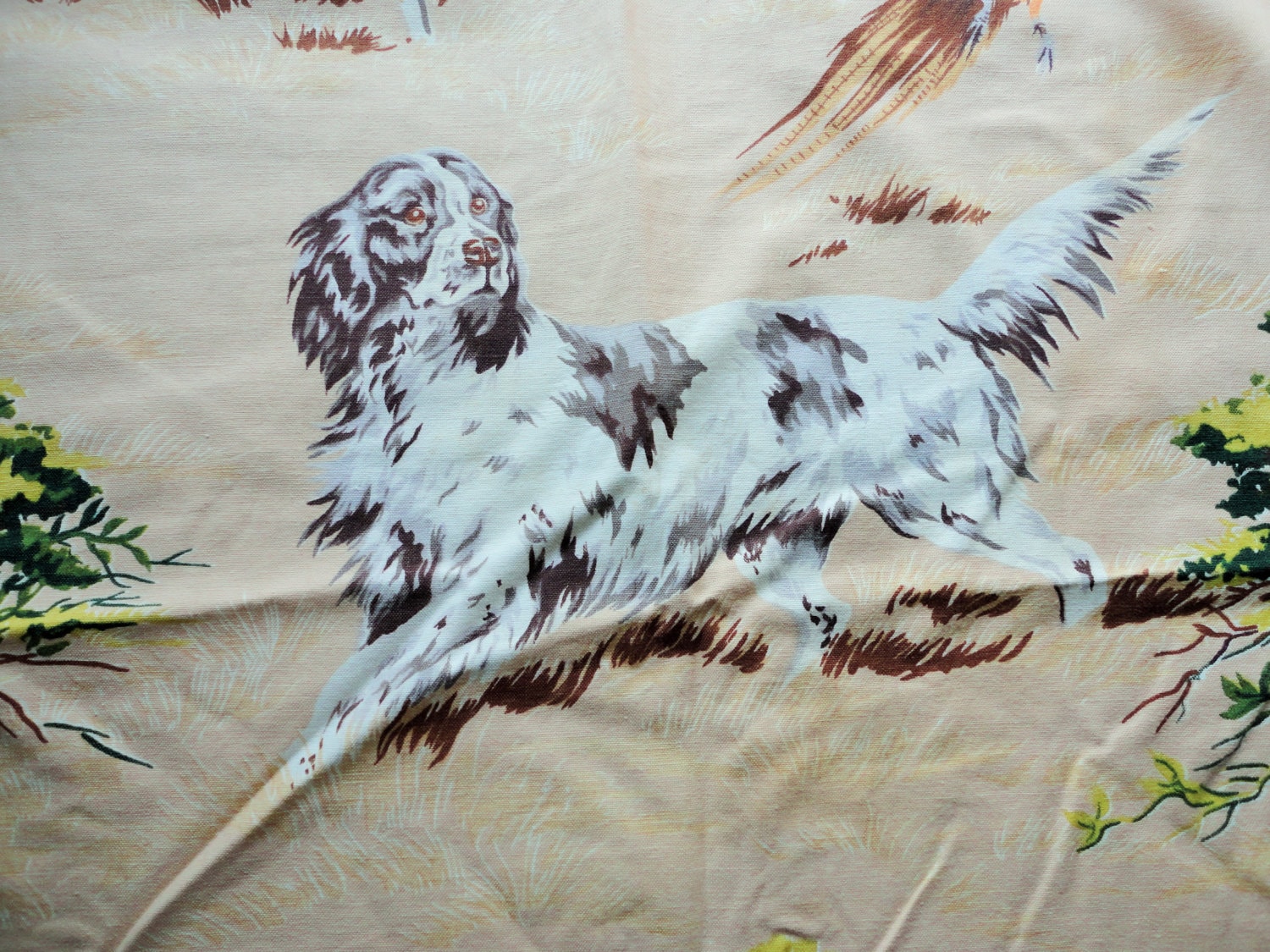 hunting dogs novelty print vintage cotton fabric curtain panel