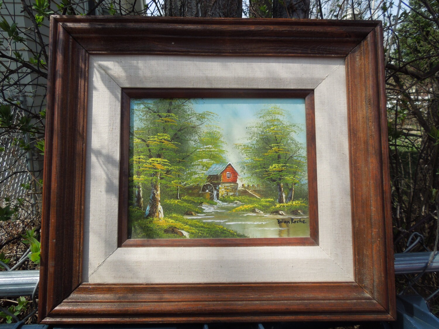 Vintage Oil Painting on Canvas Brian Roche Old Water Mill