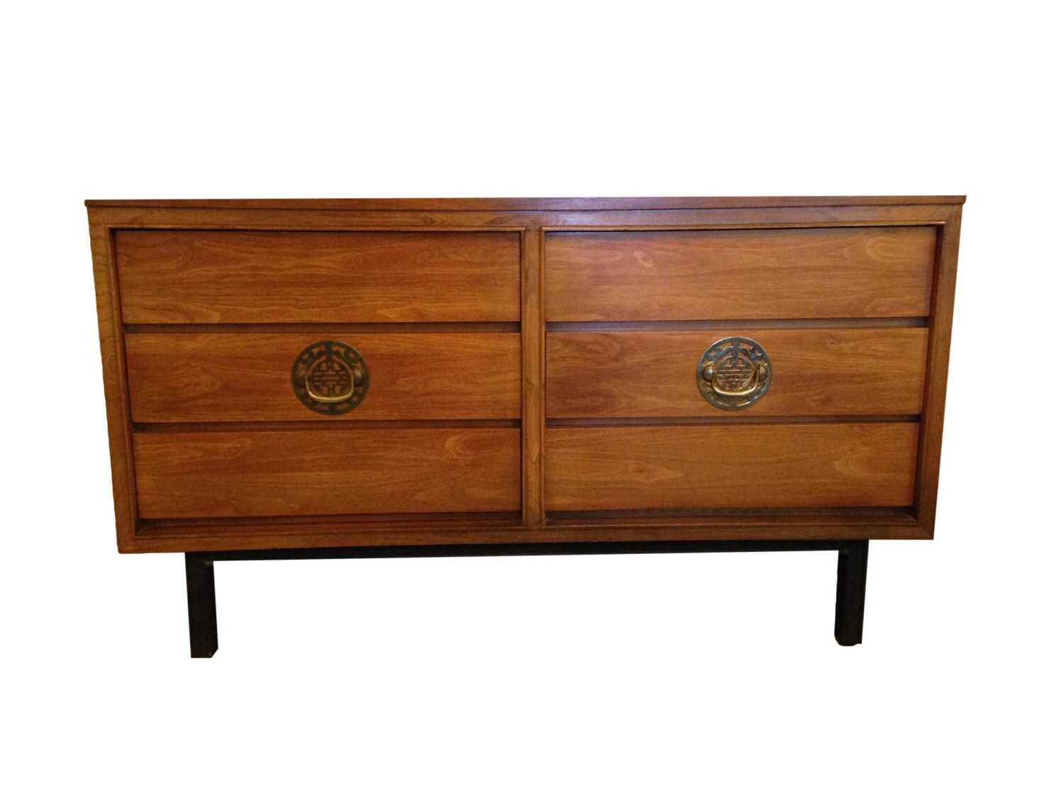 Mid Century Modern Basic-Witz Chinoiserie Walnut 6-Drawer Dresser ...
