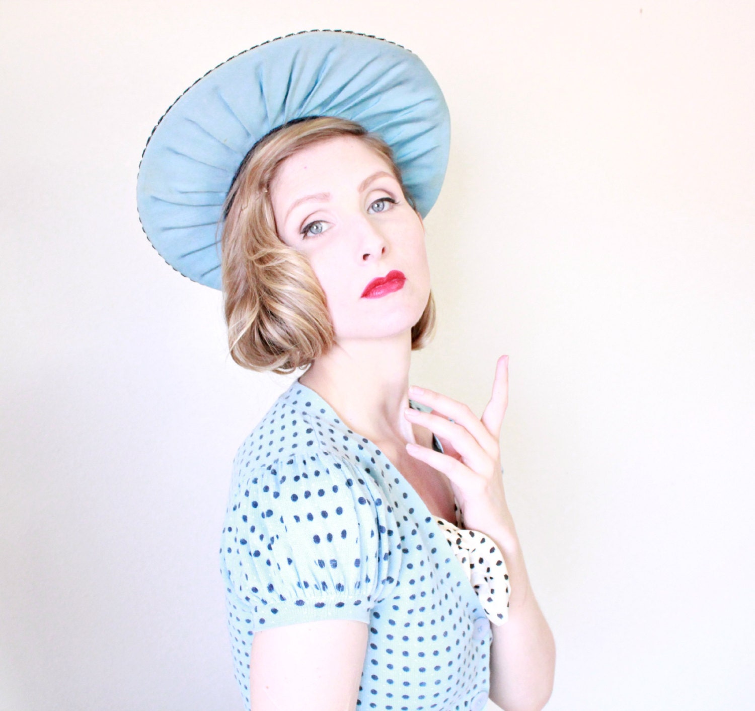 1930s Hat / VINTAGE / Wide Brim / 30s Hat / Blue / Straw / Halo Hat ...