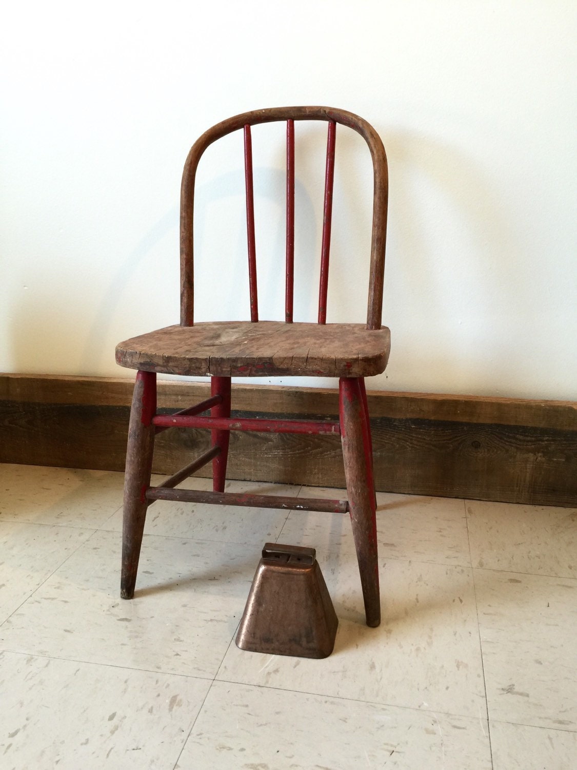 Antique Solid Oak Child Chair: handmade spindle back 1930 layered ...